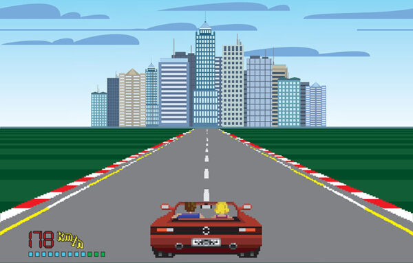 Pixelated Retro Arcade Racing Car Wallpaper Mural - Magicdecor®