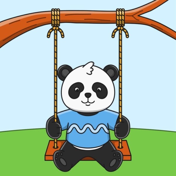 Cute Cartoon Panda Playing Swing Wallpaper Mural - Magicdecor®