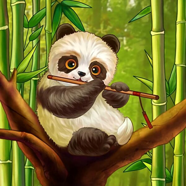Cute Panda Cub Playing Flute Wallpaper Mural - Magicdecor®