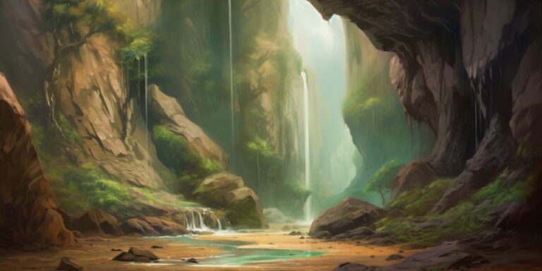 Chasm, Waterfall Cave Painting Wallpaper Mural - Magicdecor®