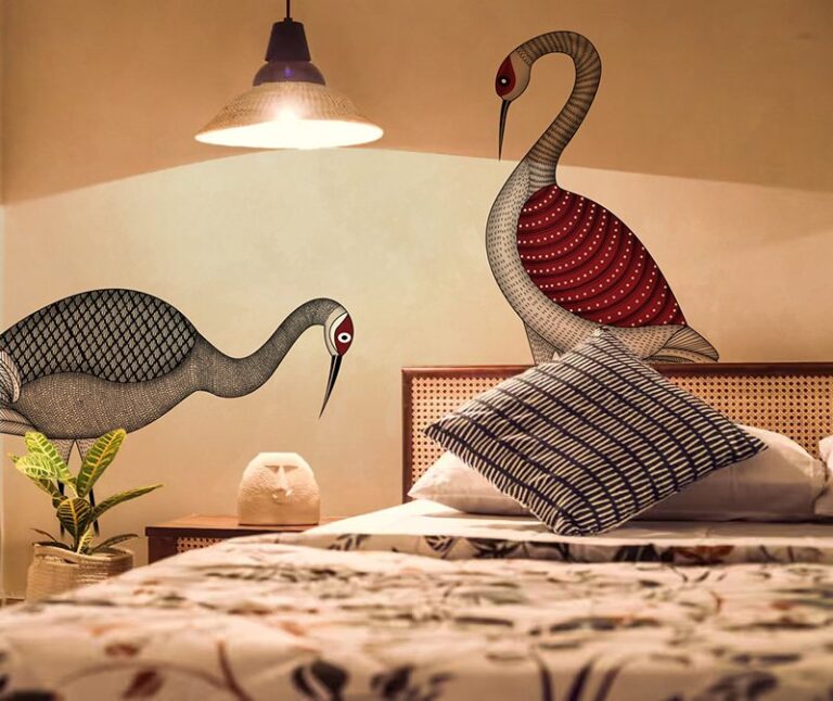 Pakhi, Serene Graceful Cranes in a Lotus Pond Wallpaper Mural ...