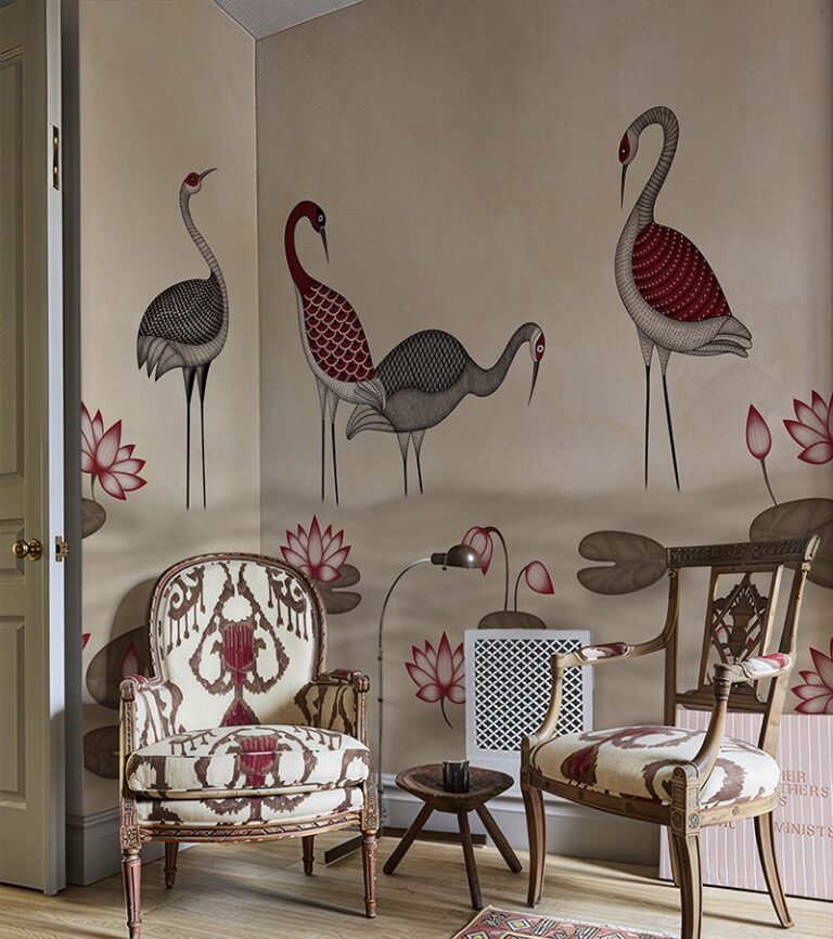 Pakhi, Serene Graceful Cranes in a Lotus Pond Wallpaper Mural ...