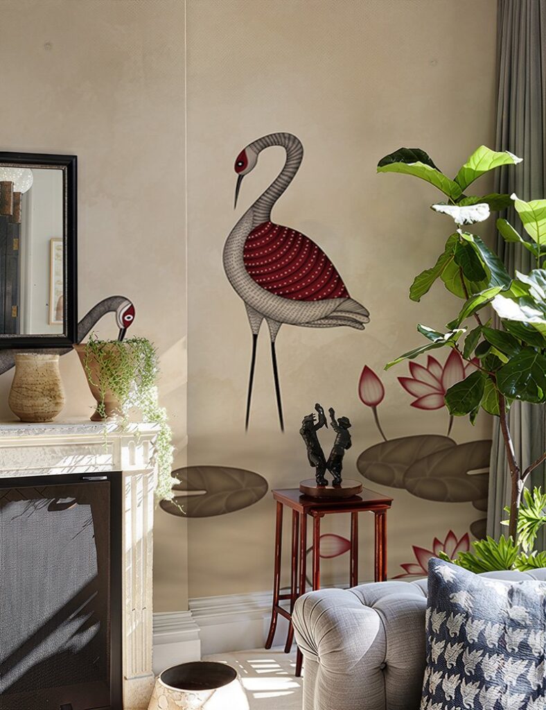 Pakhi, Serene Graceful Cranes in a Lotus Pond Wallpaper Mural, Customized - Magicdecor®