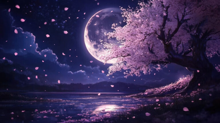 Lunablossom, Dreamy Cherry Tree Full Moon Mural Wallpaper - Magicdecor®